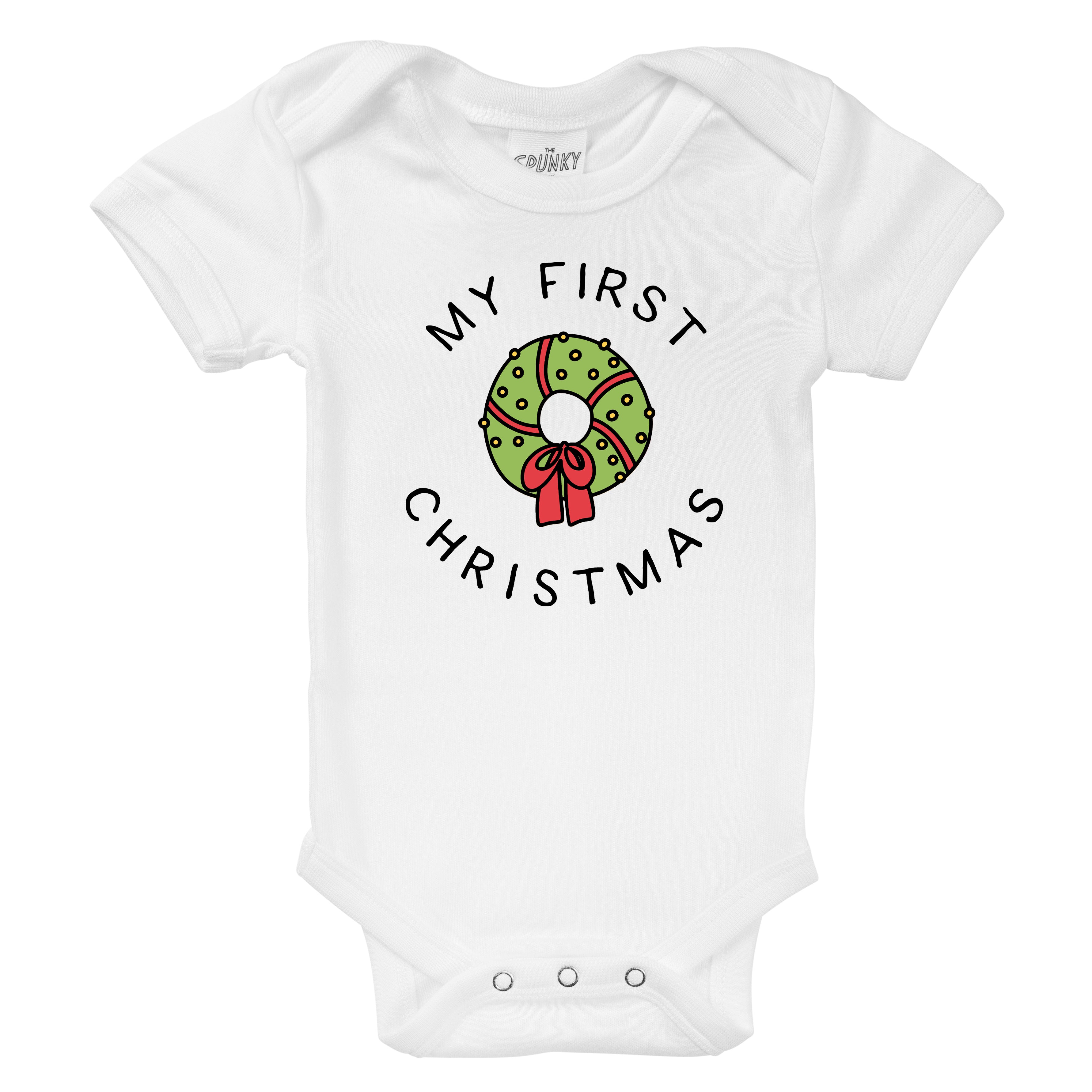 The Spunky Stork - My First Christmas Wreath Baby Onesie