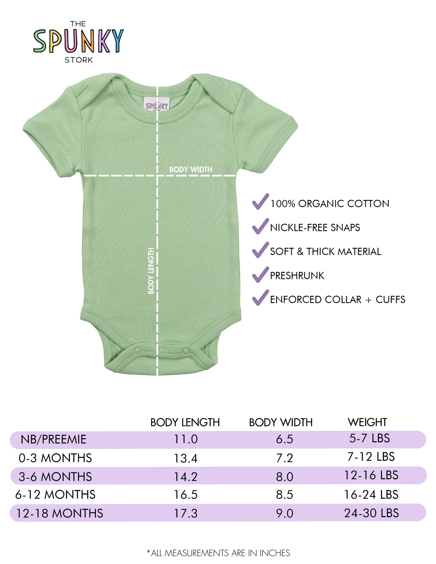Size Charts | Spunky Stork