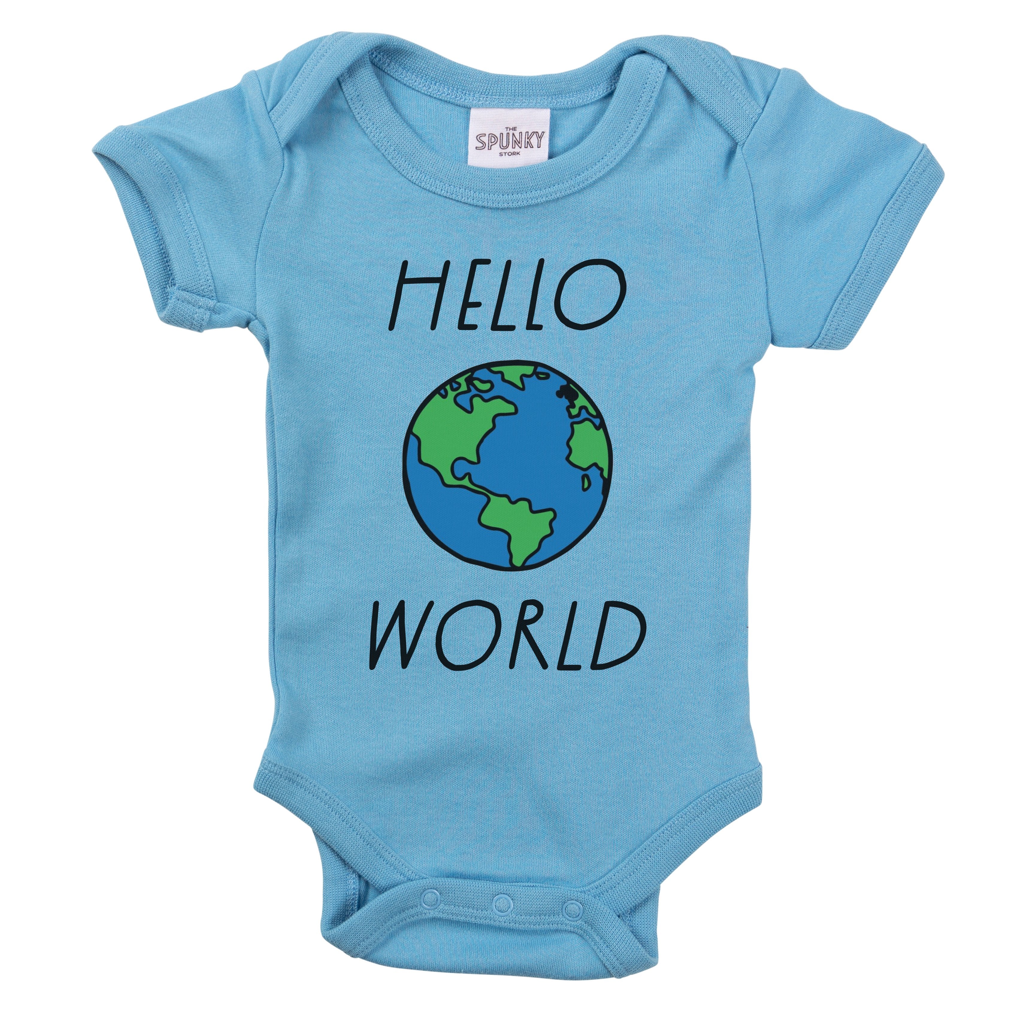 Hello World Organic Cotton Baby Bodysuit | The Spunky Stork