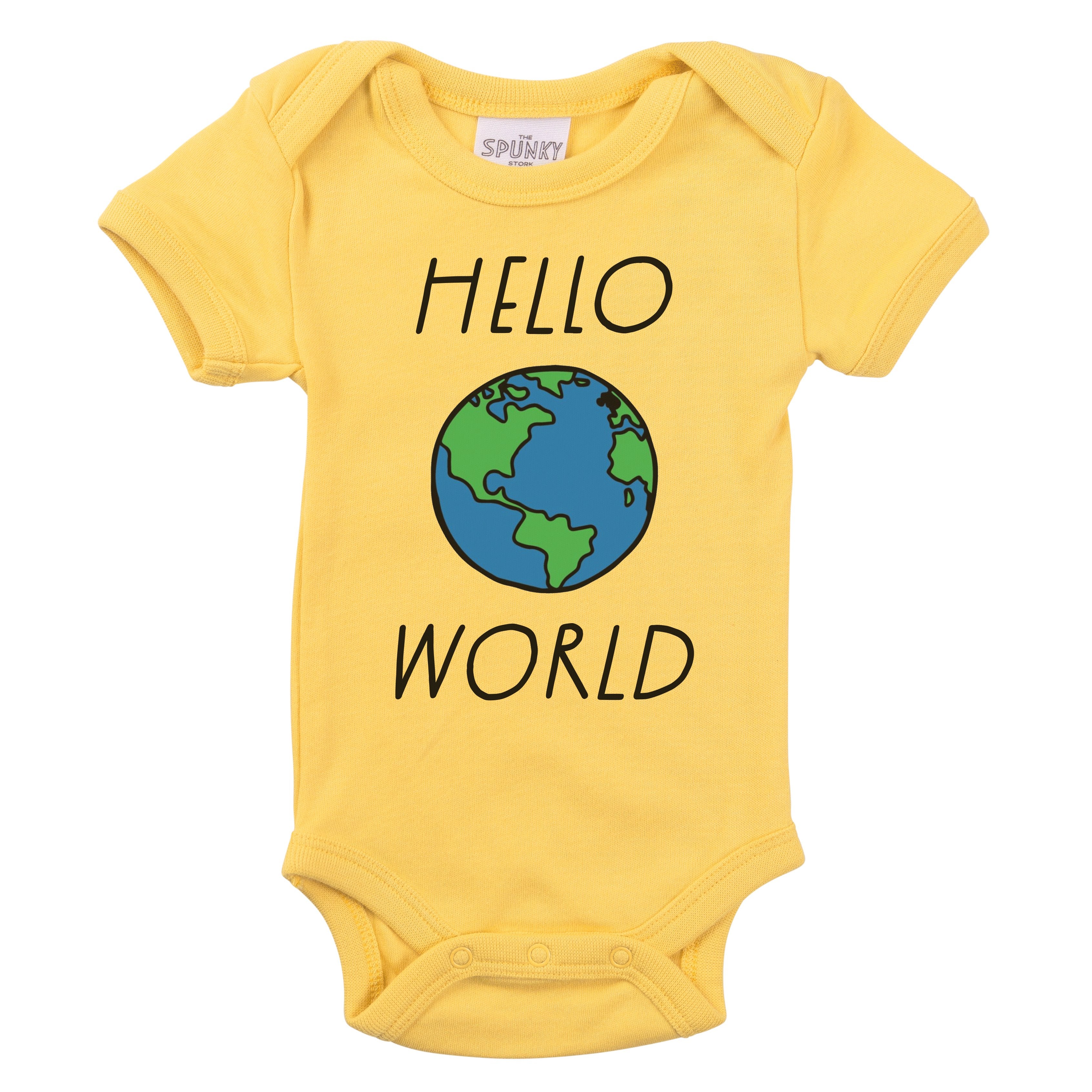 Hello World Organic Cotton Baby Bodysuit | The Spunky Stork