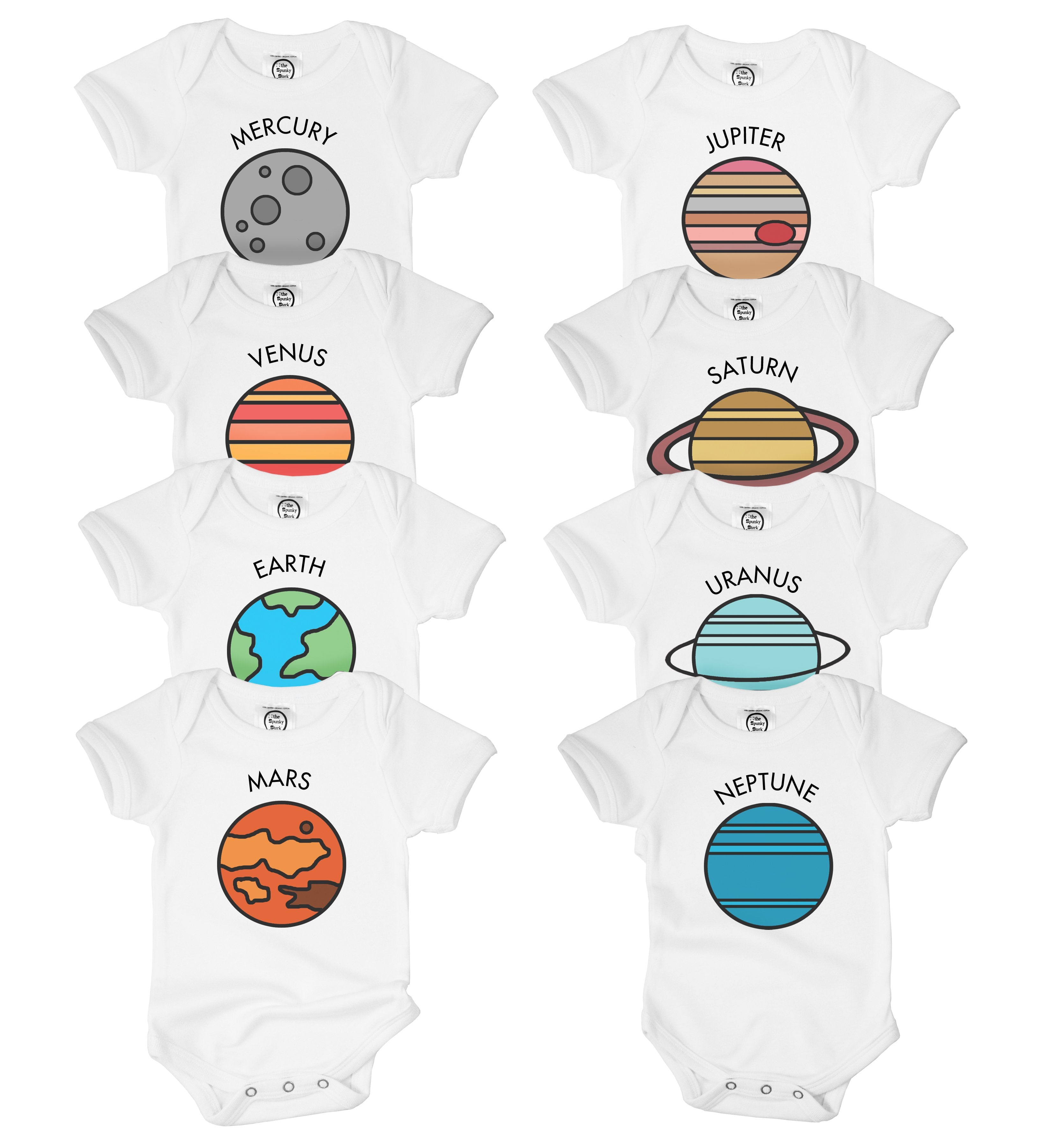 The Spunky Stork - Solar System Planets Organic Baby Bodysuit Set